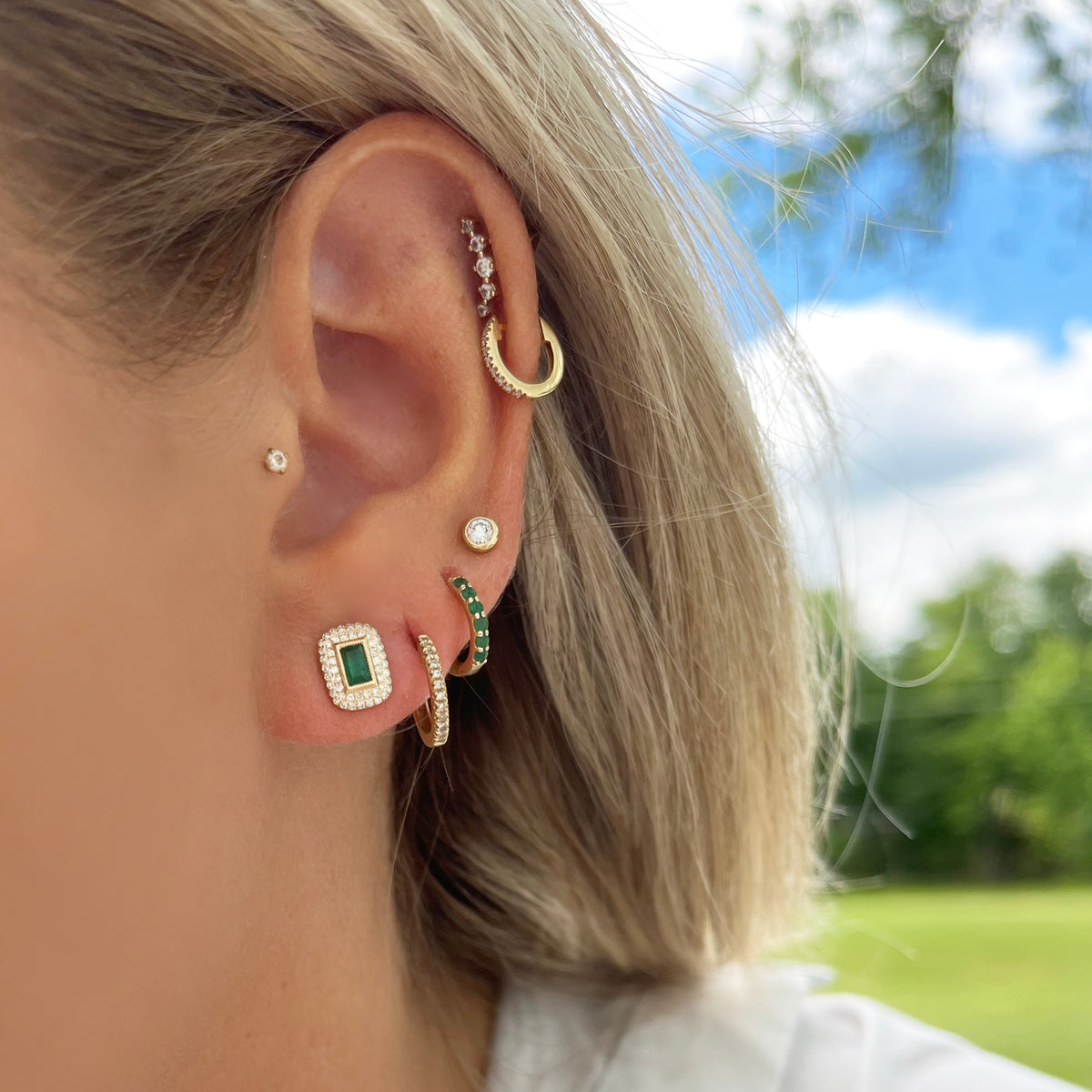 14K GOLD DIAMOND EMERALD BRITTANY STUDS – Jen K Online