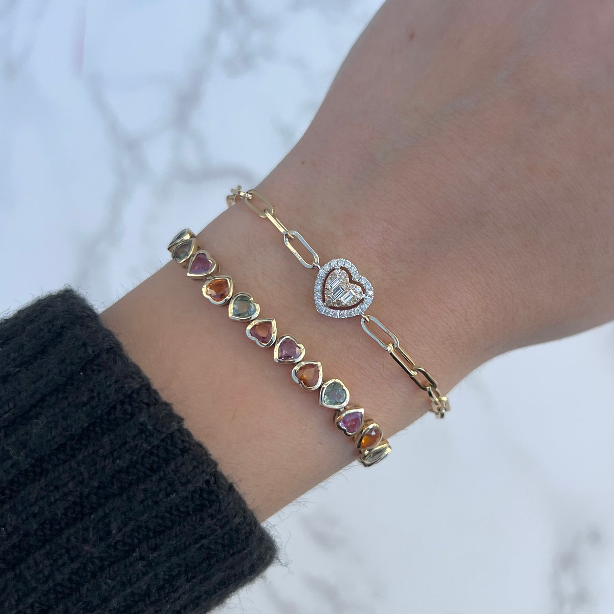 14K GOLD MULTI SAPPHIRE SOPHIE HEART BRACELET – Jen K Online