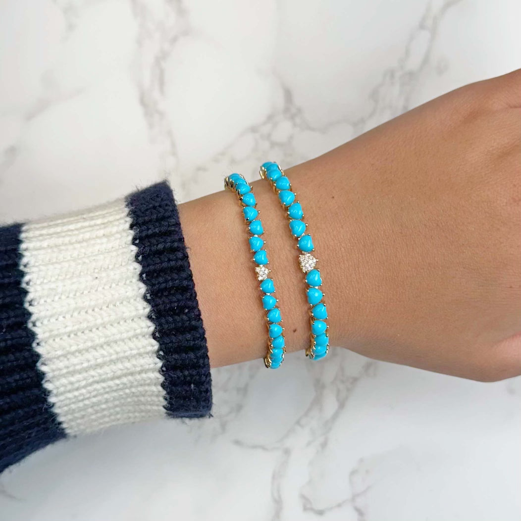 14K GOLD DIAMOND TURQUOISE LARGE DEBBIE HEART BRACELET – Jen K Online