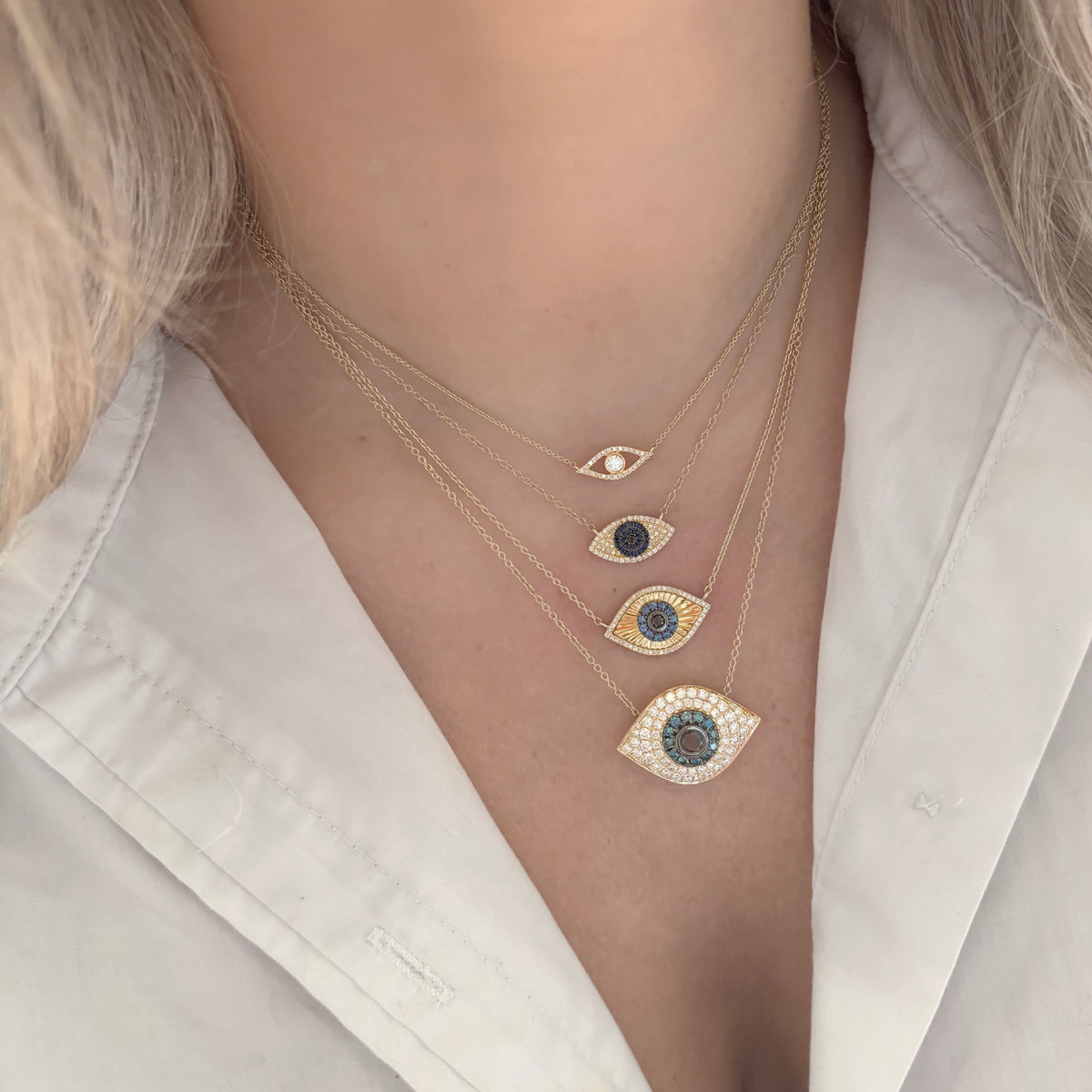 14K GOLD DIAMOND BLACK DIAMOND AND SAPPHIRE ELSIE EYE NECKLACE – Jen K ...