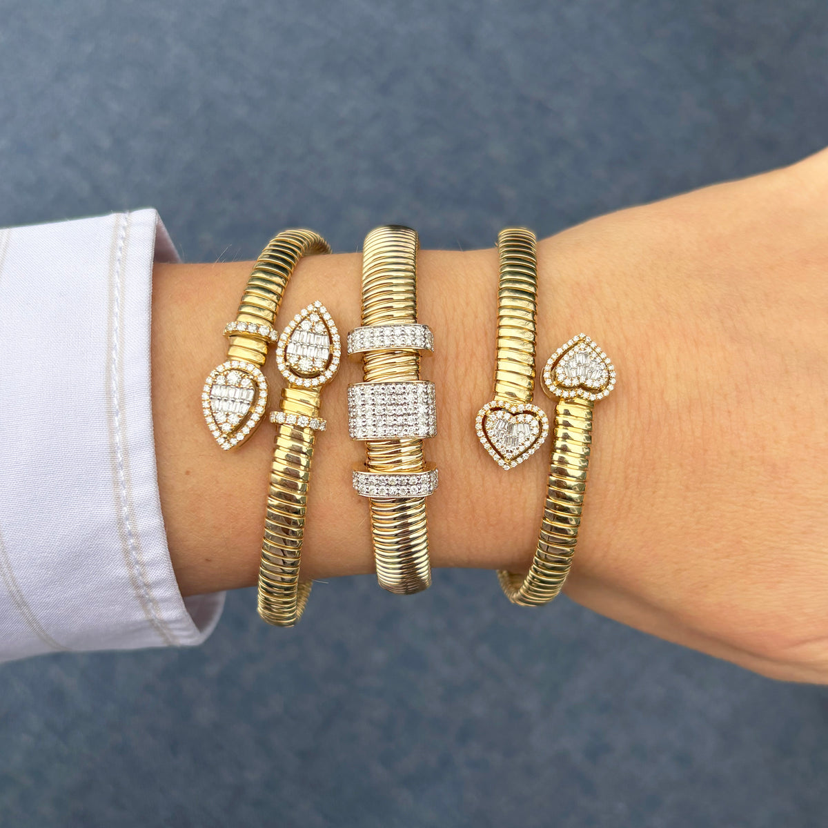 14K GOLD DIAMOND JOY PEAR FLEXIBLE BANGLE – Jen K Online