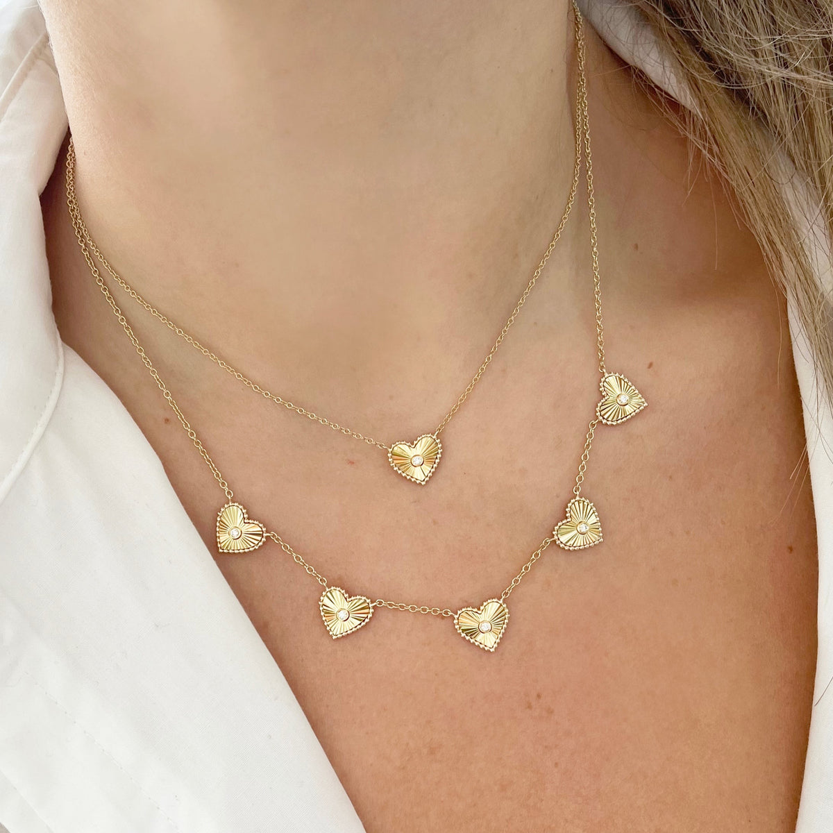 14K GOLD DIAMOND ATARA 5 HEART NECKLACE – Jen K Online