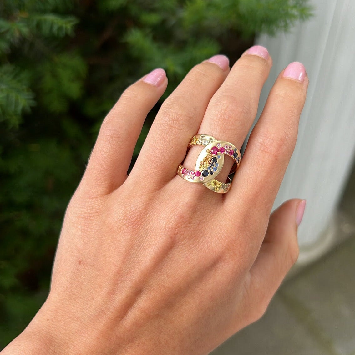 14K GOLD MULTI COLOR SAPPHIRE OAKLEY CONFETTI RING – Jen K Online
